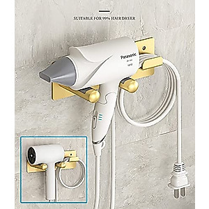 Hair Dryer Holder Wall Mounted, Self Adhesive Blow Dryer Holder Hair Dryer Organizer Hair Dryer Holder Wall Mounted Compatible with Dyson Blow Dryer Gold Banjekt