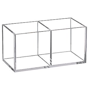 Dayaanee Acrylic Makeup Brush Organizers, 2 Section 2-Compartment Transparent Plastic Lipstick Holder Clear 4.72x2.36x2.36 Inches Storage Square Cube for Bathroom Jewelry Accessories
