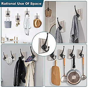 Lomuke Towel Hooks for Bathroom Wall Mounted, 2 Pack Farmhouse Rustic Wall Hooks for Hanging Coat Robe Hat Keys, Heavy Duty Wood Black Hooks for Entryway Kitchen Bedroom Decorative (Weathered White)