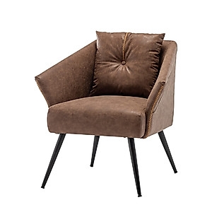 SHINEBOOM Accent Chairs Mid Century Comfy Single Modern Arm Chair for Living Room Bedroom Reading Faux Leather Chair, Brown 1