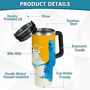 linqin Excited Blue Polar Bear Vacuum Insulated Tumbler with Lid and Straw 30 oz Water Bottle with Strap Reusable Stainless Steel Coffee Mug for Water, Iced Tea or Coffee