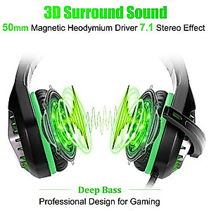 ENVEL Gaming Headset with Microphone for PS5 Xbox One X S,Surround Sound Stereo for PS4/Nintendo Switch,Noise Cancelling Omnidirectional Microphone,LED Light,Compatible with Mac/PC/Laptop(Green)