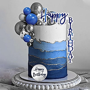 Man Cake Topper Blue Silver Disco Ball Cake Topper Boho Cake Topper Decorations for Navy Blue Boho Wedding Man Boy Birthday Party Baby Shower Supplies (Blue 02)