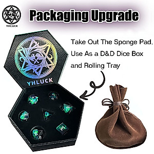 DND Dice Set Sharp Edge Galaxy Dice Handmade Resin Polyhedral Dice for Dungeon and Dragons RPG D20 Tabletop Roleplaying Party Games (Black & Green)