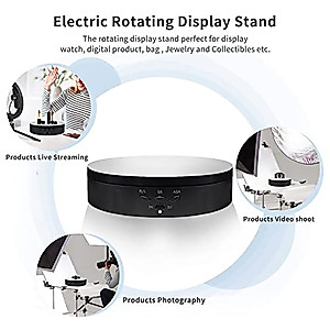 2 in 1 Motorized Rotating Display Stand with Mirror Sticker,Motorized Lazy Susan Turntable Spinning Display 5.74" with 8.7 Inch Replacement Cover for Photography Show Platform (Black,Without Remote)