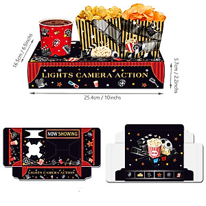 Plorbach Movie Night Snack Trays, 20-Pack, Black, Red, Gold, Disposable, Cardboard, Ideal for Popcorn, Candy, Drink, Movie Night Supplies