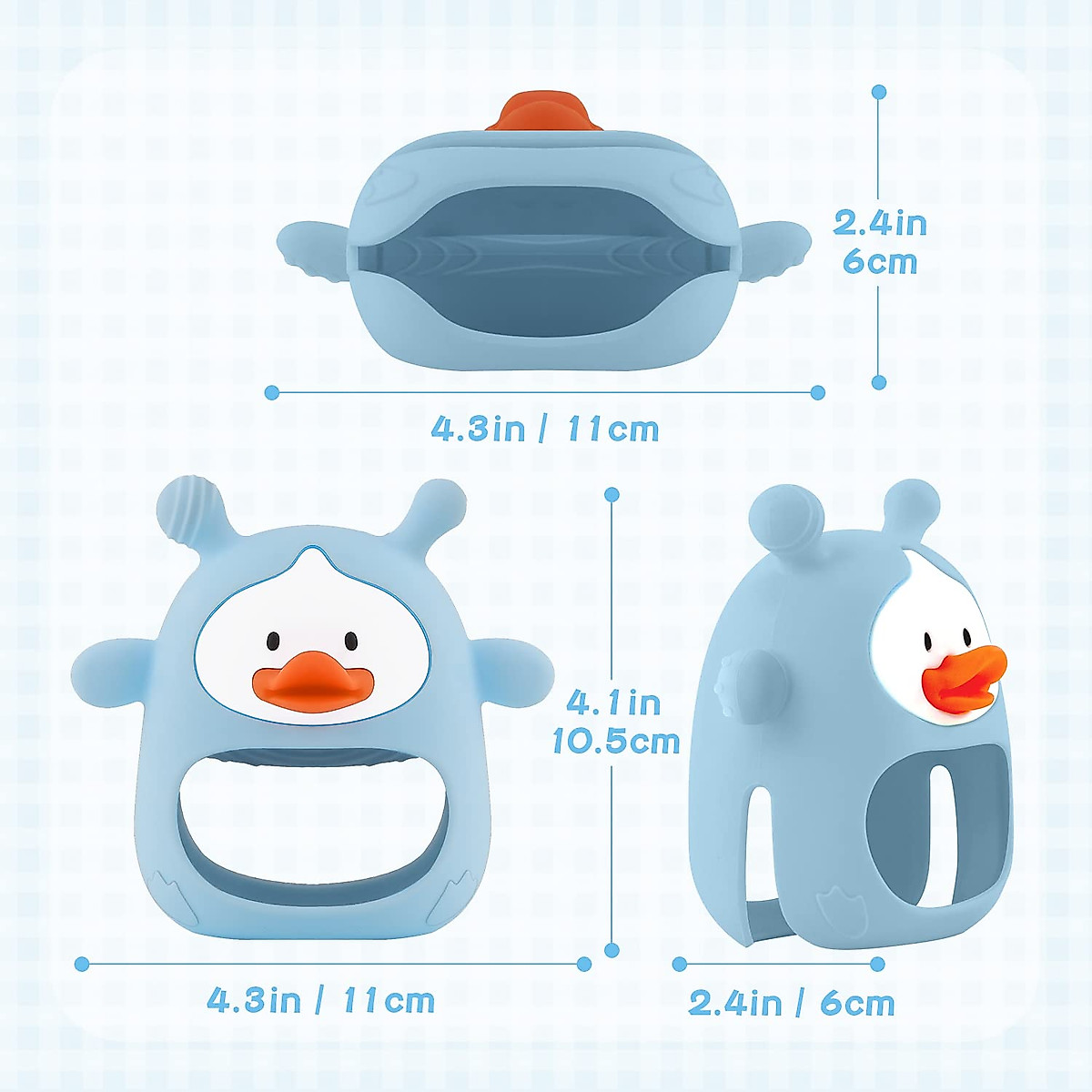 Baby Teething Toys, Duck Baby Teether Toy for Babies 3+ Months, Baby Chew Toys for Sucking Needs, Never Drop Silicone Baby Mitten Teether for Soothing Teething Pain Relief Green