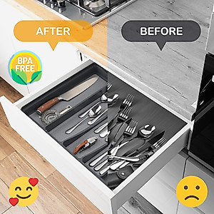 3 Pack Clear Plastic Drawer Organizer, No-Slip Cutlery Tray Utensil Organizer for Kitchen Drawers, Cosmetic Tray for Dressing Table Makeup Storage Organiser in Bedroom and Living Room 7.5" X 13"