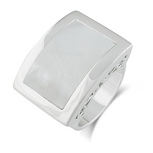 JanKuo Jewelry Rhodium Plated Rectangular Mother of Pearl Wide Band Ring (8)