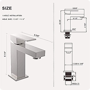ALWEN Bathroom Faucet Brushed Nickel, Bathroom Faucets for Sink 1 Hole, Single Faucet with Pop Up Drain, Modern Bathroom Sink Faucet