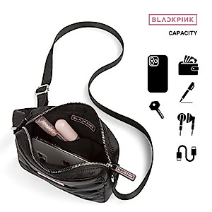 Bugatti BLACKPINK Quartz Collection Camera Crossbody Bag for Women, Girls, and Teens, Officially Licensed Lightweight Nylon (BLACK)