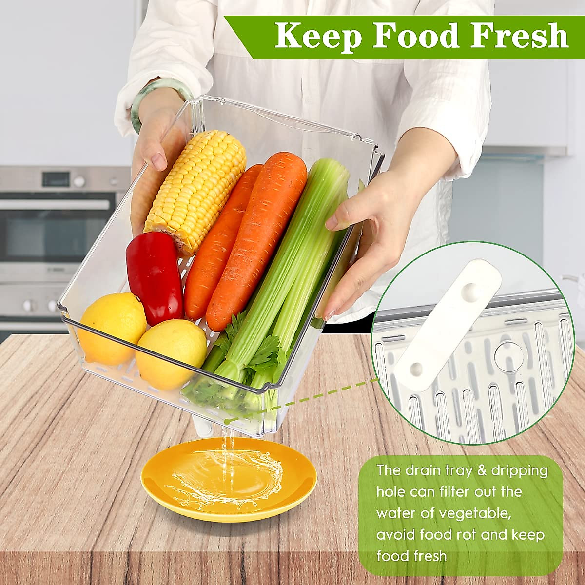 8 Pack Fridge Organizer with Egg Holder, PBA-Free Refrigerator Organizer Bins with Lids, Stackable Plastic Pantry Organizer Bins for Kitchen, Countertops, Cabinets, Fridge, Fruits, Vegetable, Cereals