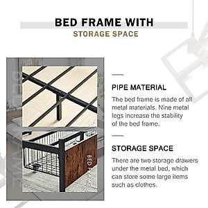 Virabit Bed Frame Full Size with Drawers, Full Platform Bed Frame with Headboard and Power Outlets, No Box Spring Needed, Easy Assemble(Brown).