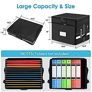 Fireproof Document Box with Lock, File Organizer 2-Layer Collapsible File Safe with Reflective Strip, Portable Travel Home Office File Cabinet for Hanging Letter/Legal Size Folder/Certificate Black