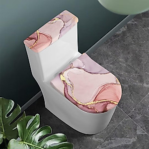 Qznuberone Pink Marble Bathroom Standard Toilet Seat Lid Cover Toilet Tank Lid Pads Machine Washable Dustproof Universal Fit Home Decoration Toilet Lid Accessory