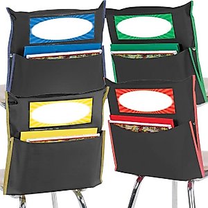 Really Good Stuff Store More Black Grouping Chair Pockets - 4-Color Piping - Set of 32