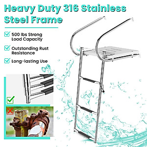Goplus 3-Step Swim Platform Boat Ladder, Telescoping Folding Dock Ladder w/Handrails, 3 Anti-Slip Footsteps, 500LBS Stainless Steel Boarding Ladder for Pontoons Boats Yachts