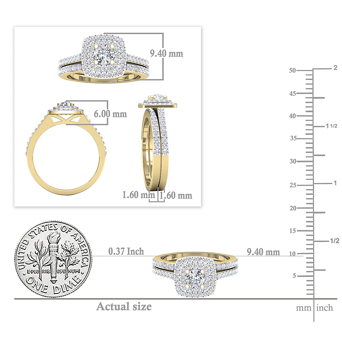 Dazzlingrock Collection Round Cubic Zirconia Double Halo Wedding Ring Set for Women (1.50 ctw, Color White, Clarity Clean) in 10K Yellow Gold, Size 7.5