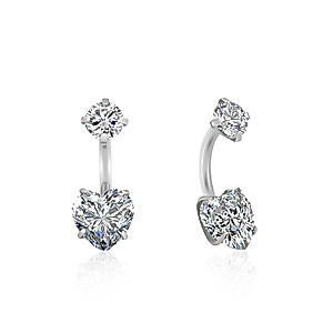 TGNEL G23 Pure Titanium Round and Heart Shaped CZ Belly Button Rings Petite Navel Ring for Women Body Piercing Jewelry 14G ASTM F136 White Cubic Zirconia Belly Rings 10mm Belly Bars