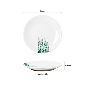 YCBH 6 Inch Set of 6 Assorted Designs, Small Porcelain Plates with Plants Pattern,White Ceramic Dinnerware for Appetizer Luncheon Snacks Dessert Serving Bread, Microwave Oven Dishwasher Safe
