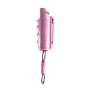 Pepper Defense 4-in-1 Stream Pepper Spray Pink - Belt Clip Holster with Quick Release Keychain - Maximum Strength Formula with 10% OC, CS, CN, Marking Dye (Pink Pepper Spray)