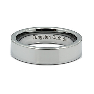 MJ Metals Jewelry Tungsten COMFORT FIT Ring Flat Pipe Cut For Men/Women Mirror Polished 6mm Wedding Band Size 8.5
