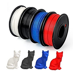 4 Pack PLA 3D Printer Filament, 4 Color PLA 3D Printer Filament 1.75mm in Total 1kg, Dimensional Accuracy +/- 0.02 Mm for 3D Printing(White, Red, Black, Blue)