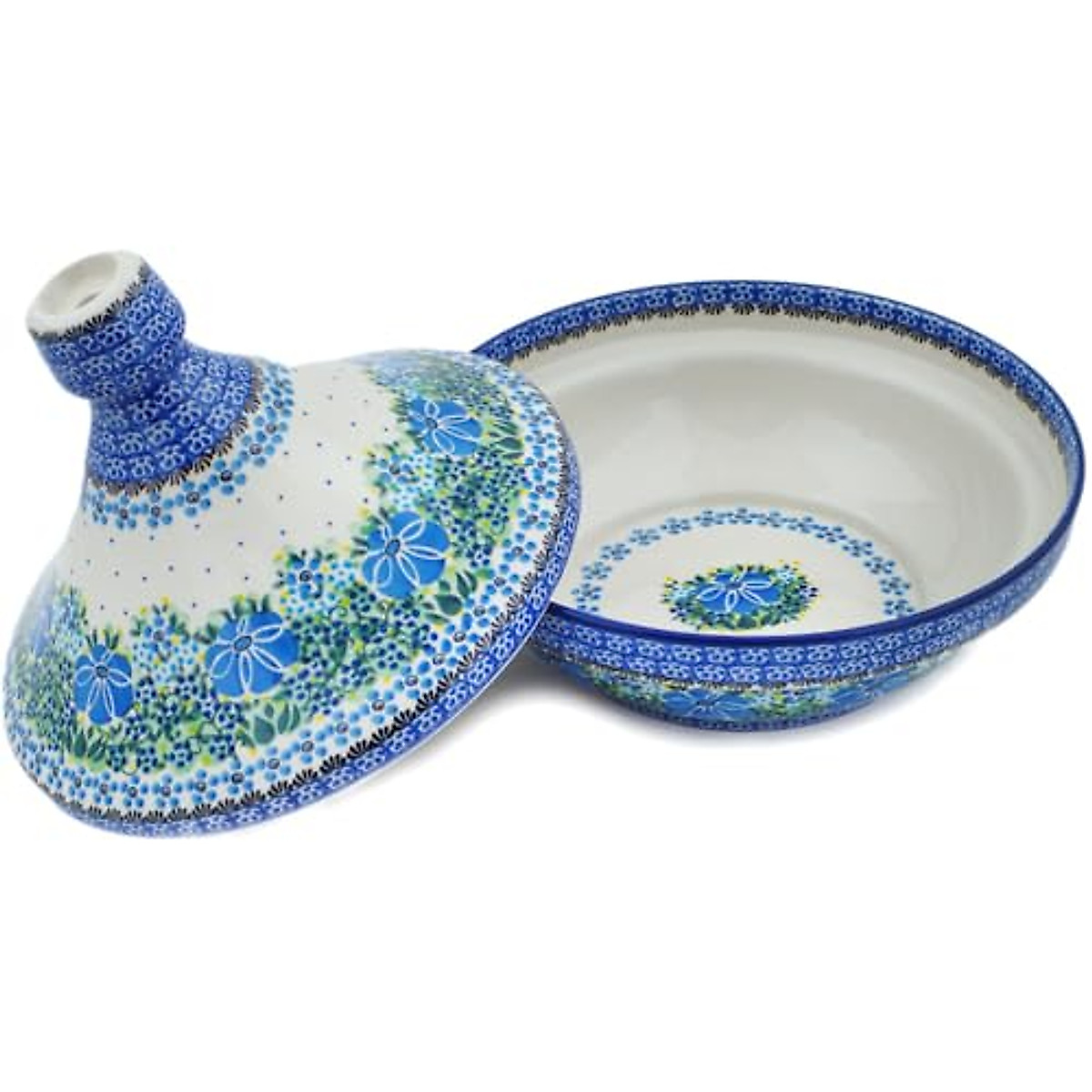 Authentic Polish Pottery Tagine Pot Signature UNIKAT in Morning Glory Design Handmade in Bolesławiec Poland by Ceramika Artystyczna + Certificate of Authenticity