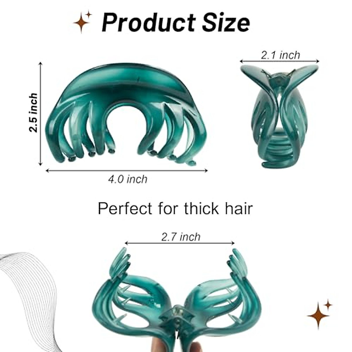Large Hair Claw Clips With Strong Hold for Women - 4 Inch Non-Slip Octopus Clamps for Long Thick Hair (3 Pack)