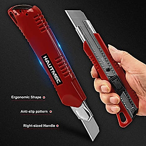 HAUTMEC 25mm Extra Heavy-Duty Utility Knife, Snap-off Retractable Box Cutter with 3pcs Sharp Blades, Auto-lock Mechanism, Sturdy Body HT0080-KN