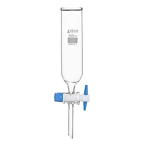 EISCO Dropping Funnel, 100ml - PTFE Key Stopcock, Open Top, Cylindrical - Ungraduated - Borosilicate Glass