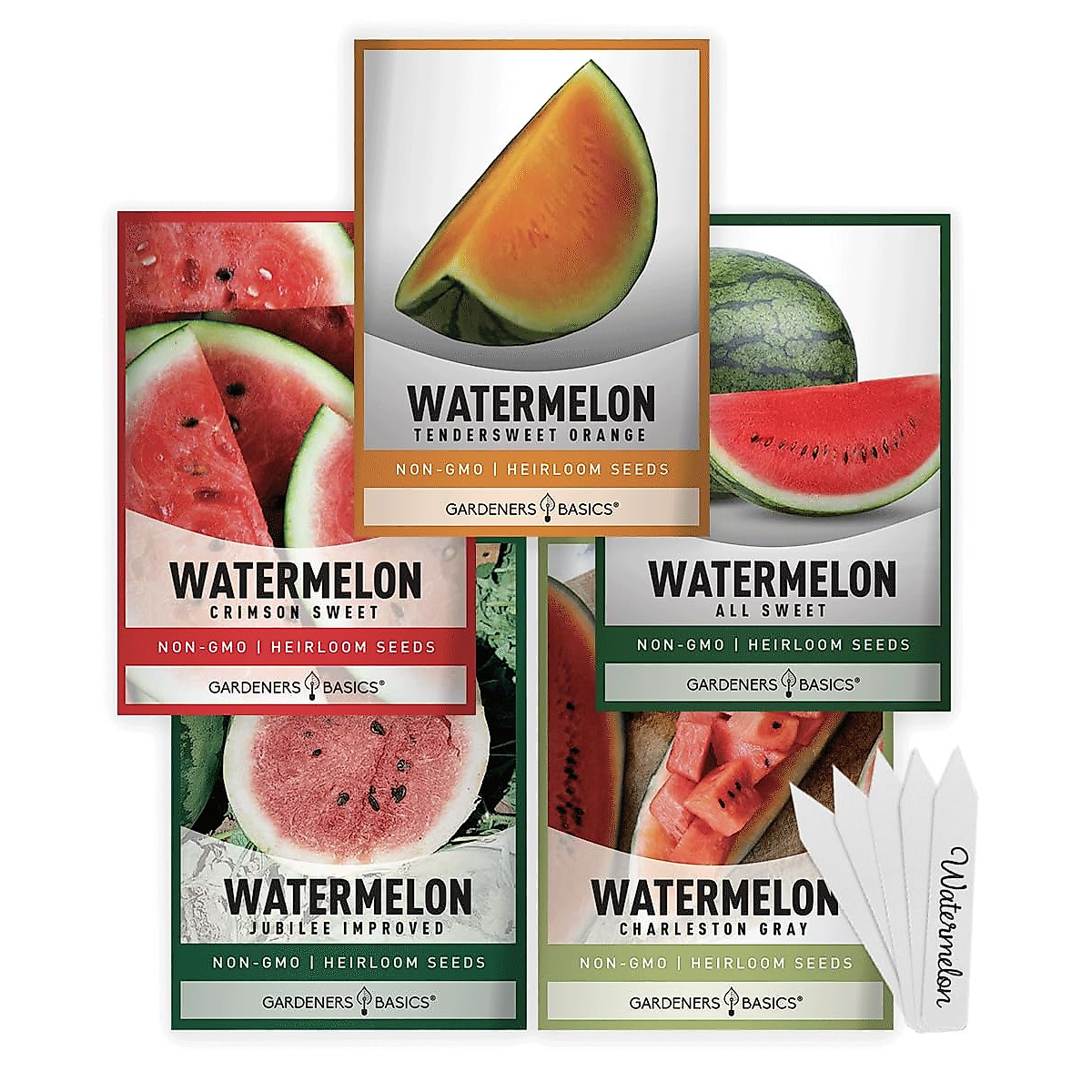 Watermelon Fruit Seeds for Planting Home Garden 5 Variety Packets - Crimson Sweet, Jubilee Improved, Tendersweet Orange, Charleston Grey, and All Sweet Watermelon Seed Packs by Gardeners Basics