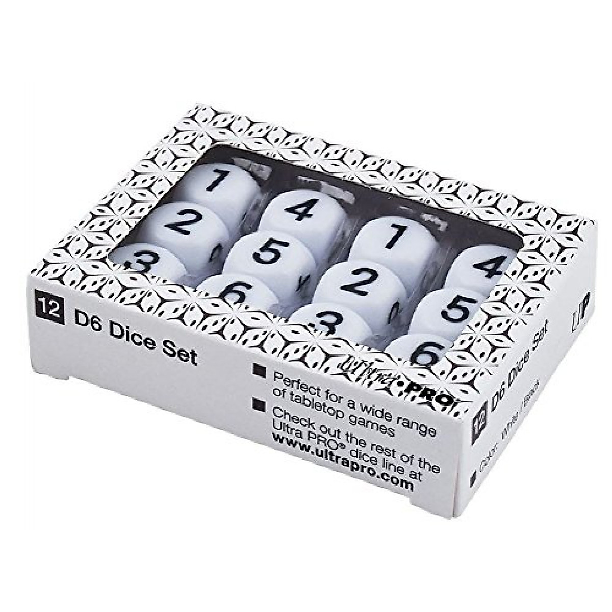 Ultra PRO Set of 12 White Six-Sided Dice w/Black Numbering (12 x D6)