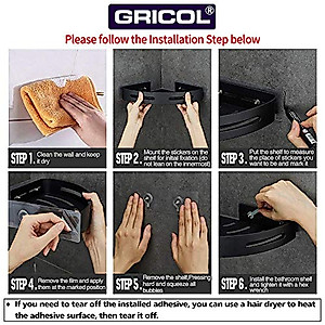 Gricol Adhesive Corner Shelf Bathroom Shower Caddy Basket for Kitchen Toilet No Drilling Shower Storage Organizer 2-Tier, Black