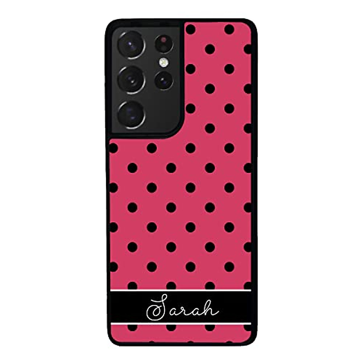 Pink Polka Dot Personalized Black Rubber Phone Case Compatible With Samsung Galaxy S23 S23+ Ultra S22 S22+ S21 S21FE S21+ S20FE S20+ S20 Note 20 S10 S10+ S10e