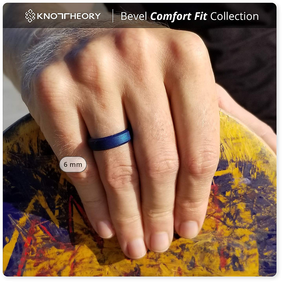 Knot Theory Metal Dark Blue Silicone Ring for Men Women - Breathable Bevel Comfort Fit 6mm Wedding Band Size 12