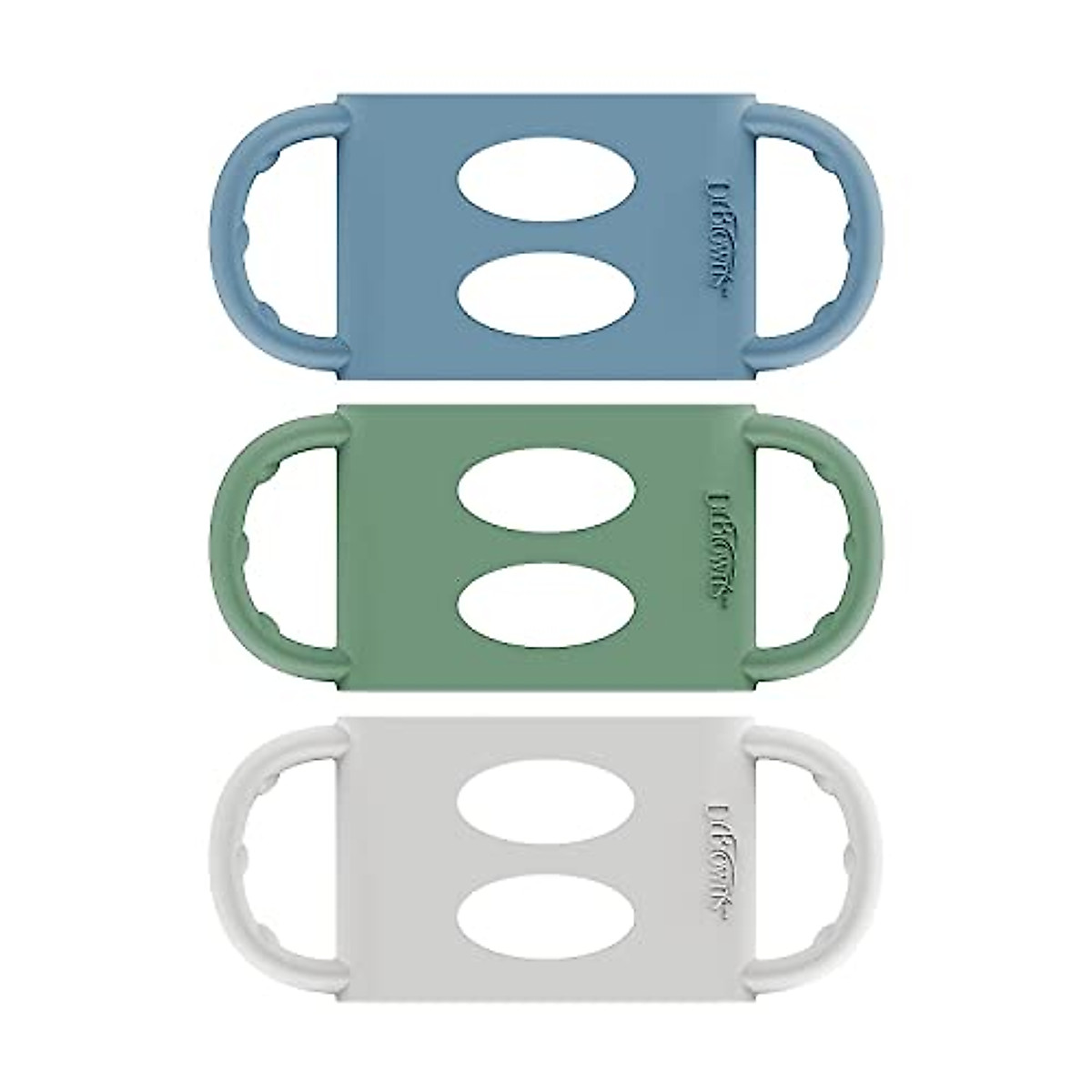 Dr. Brown’s® Milestones™ 100% Silicone Baby Bottle Handles, Wide-Neck, Light Blue, Green, Gray, 3 Pack, 4m+