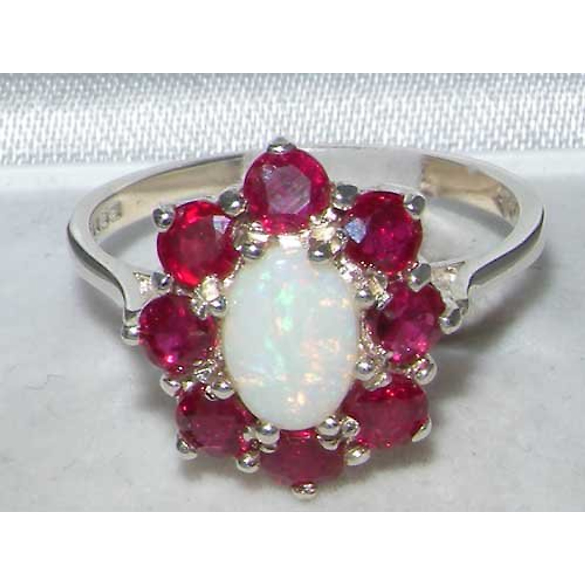 LetsBuyGold 925 Sterling Silver Real Genuine Opal and Ruby Womens Band Ring - Size 10
