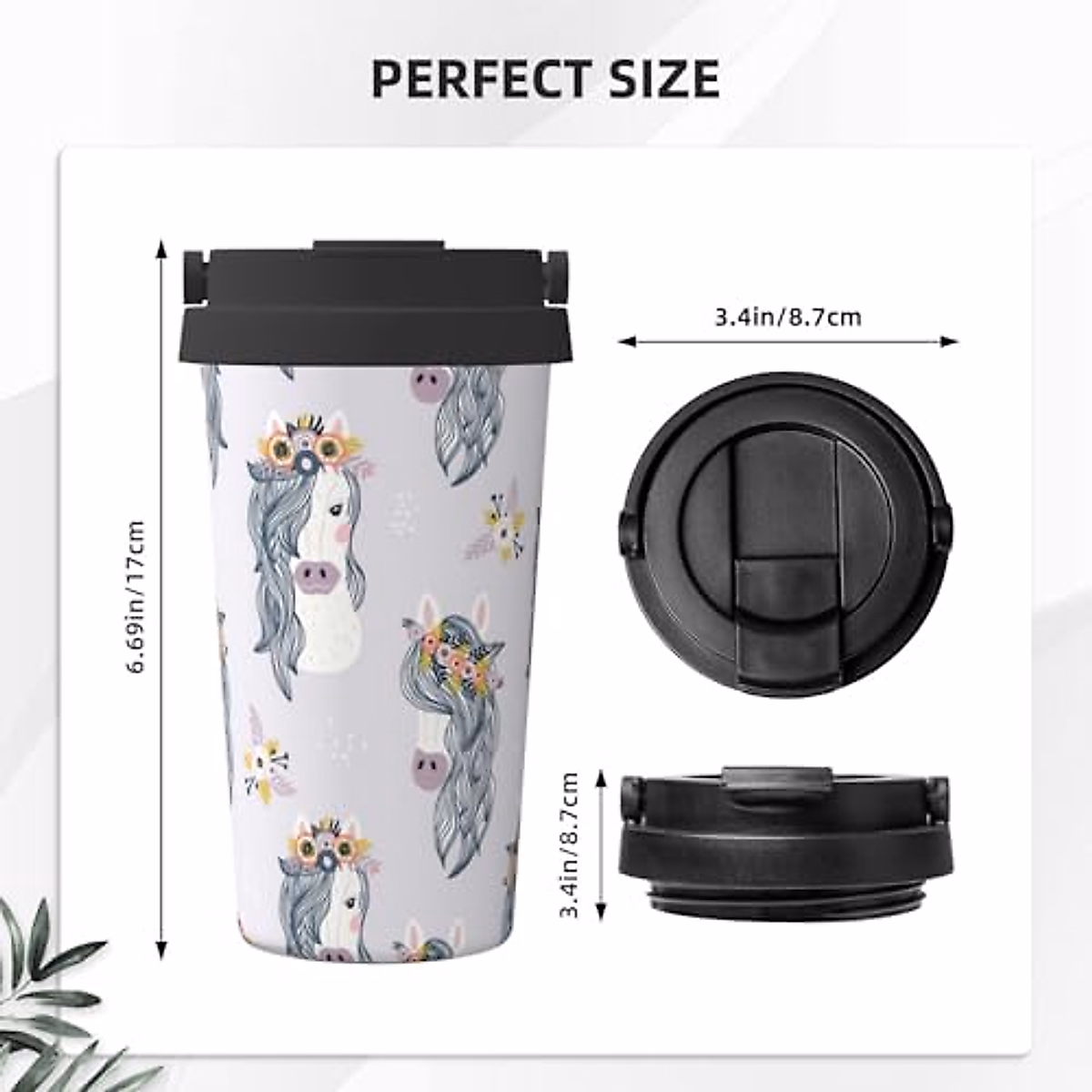 WANGXUEE Adorable Horses Print 500ml Stainless Steel Travel Tumbler Double Wall Vacuum Insulated Coffee Mug