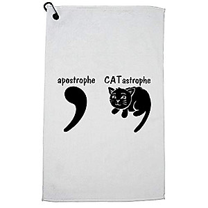 Hollywood Thread Apostrophe Catastrophe Funny Cat Sports Towel with Carabiner Clip