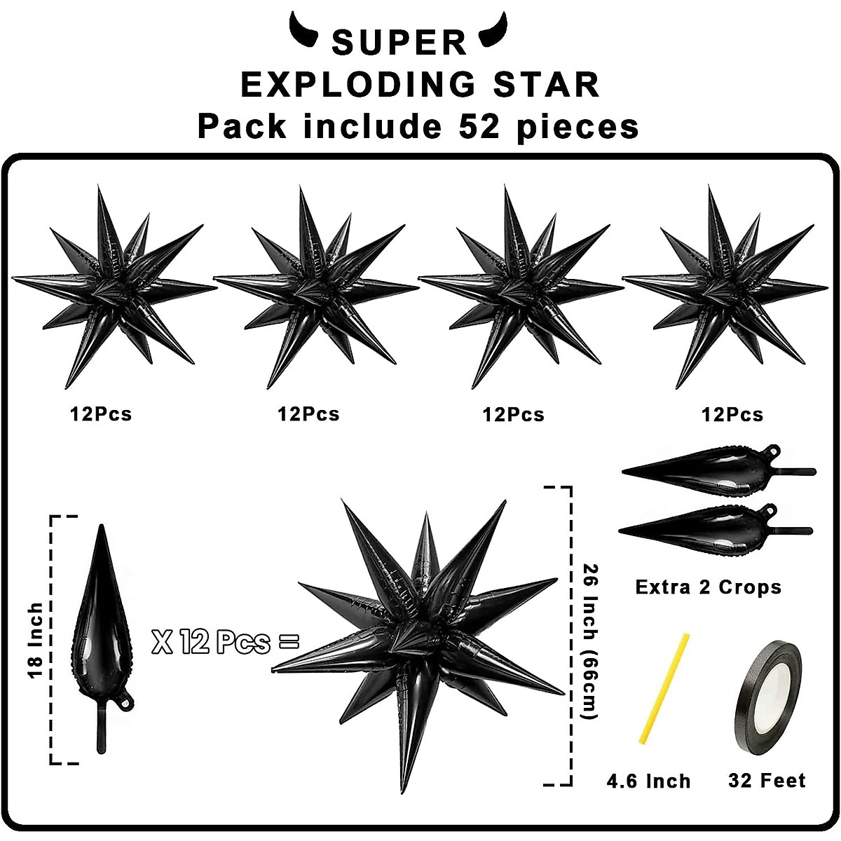 50Pcs Pink Foil Balloons, 12 Point Starburst Balloon Spike Star Balloons, Starburst Cone Mylar Balloons for Party Supplies Birthday Wedding Christmas Decoration