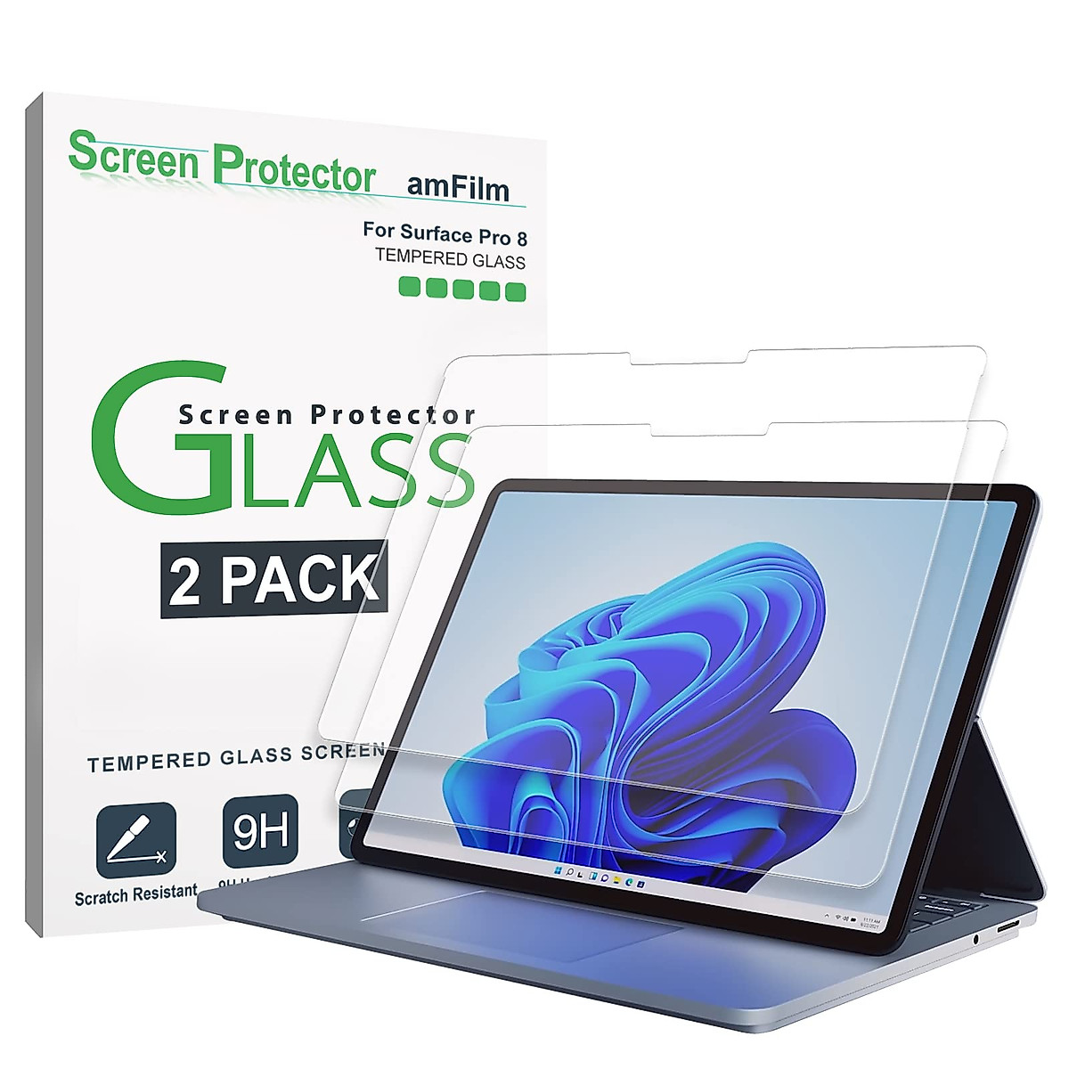 amFilm (2 Pack) Tempered Glass Screen Protector Compatible with Microsoft Surface Pro 11 2024/Surface Pro 10/Surface Pro9 (2022)/Surface Pro8 (2021) and Surface Pro X[13 inch],Support Surface Pen
