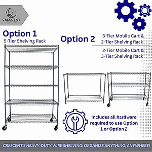 Crescent 4000 LBS 48L 18W 76H Epoxy Coated Gray, 5 Tier Racks for Storage, Heavy Duty Wire Shelving Rack with 4" Casters