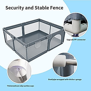 Baby Playpen, Large Play Pens for Babies and Toddlers, Portable Play Yard for Baby Fence Play Area Playyards, Indoor & Outdoor Kids Activity Center with Soft Breathable Mesh (Dark Gray, 59” × 71”)