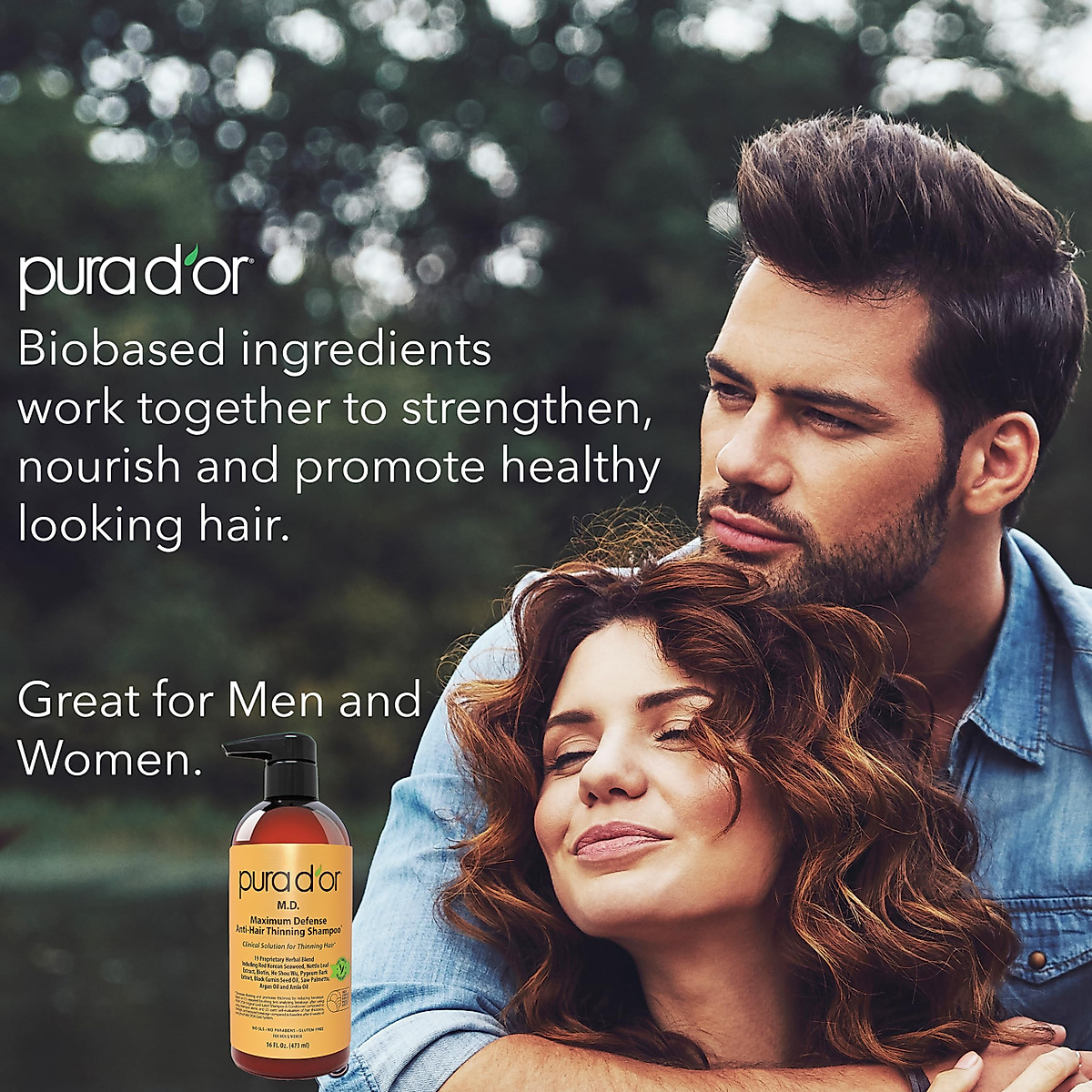 PURA D'OR 16 Oz MD Anti-Hair Thinning Maximum Defense Shampoo - 0.5% Coal Tar, Biotin, 19+ DHT Herbal Blend For Dry & Itchy Scalp, No Sulfates - For Men & Women