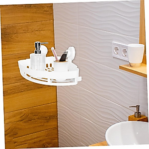 VOSAREA 1pc Shelf Storage Basket Wall-Mounted Shelf Soap Holder Rack Corner Shelf Wall Mounted Shelf Suction Cup Shower Shelf Wall-Mounted Bathroom Mounted Basket White Plastic