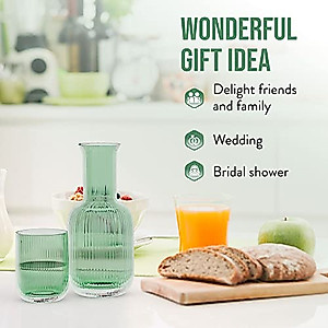 American Atelier Bedside Water Carafe with Tumbler | 28-Ounce Pitcher and Matching Drinking Glass | Use Cup as a Lid for Carafe | For Guest Room, Nightstand, Office, or Gift (Green)