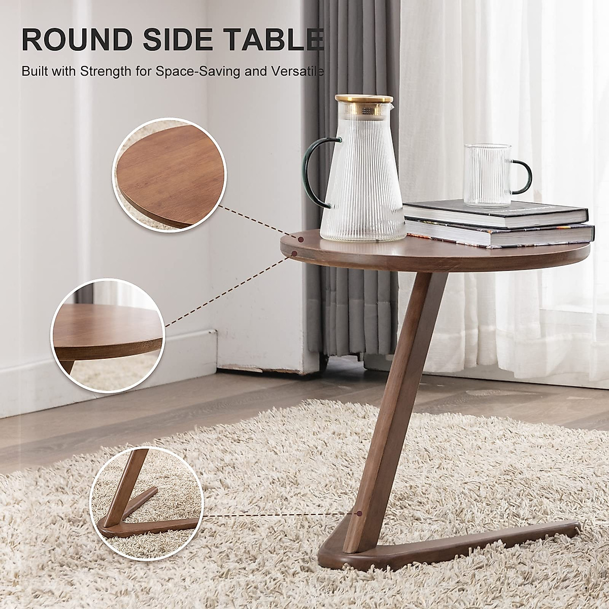 Okeysen Accent Chairs Set of 2 with Side Table, Mid Century Modern Accent Chair, Retro Wood and Leather Armchairs Side Chair, Lounge Reading Comfy Arm Chair for Living Room, Bedroom, Office（Brown