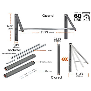 SKIKEN Wall Clothes Drying Rack Extendable Rod, Collapsible Wall Clothing Racks for Hanging, Retractable Hanger Wall Mount, Handy Simple Closet Organizer, Bathroom Balcony Rv Indoor, 31.5" (Gray)