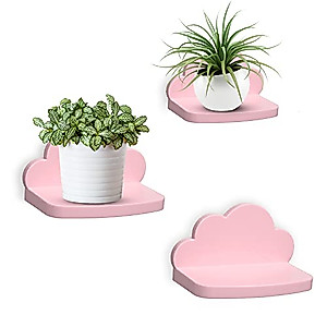 Veluckin Small Floating Shelves Mini Cloud Shelves Hanging Display 6 Inch Wall Shelf for Bathroom Livingroom Bedroom,3 Pack,with 2 Types of Installation, Pink, 6"D x 3"W x 3.5"H
